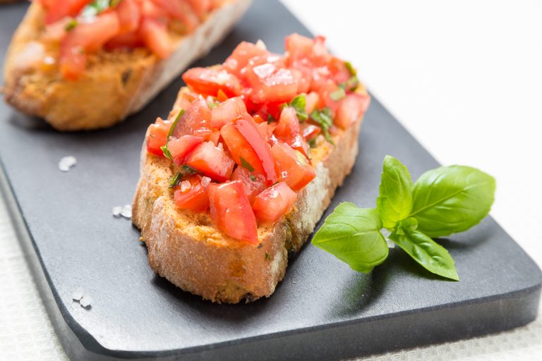 Tomato Bruschetta on Sun-Dried Tomato and Olive Bread